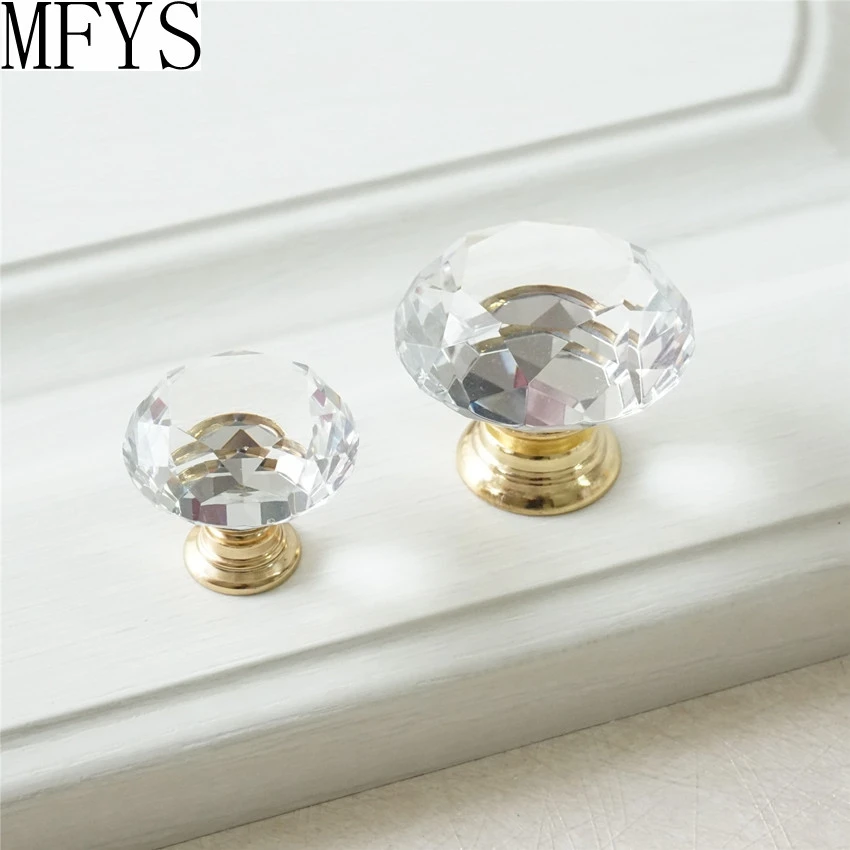 MFYS 10PCS Transparent Crystal Cabinet Knobs Hardware Zinc Alloy Gold ...