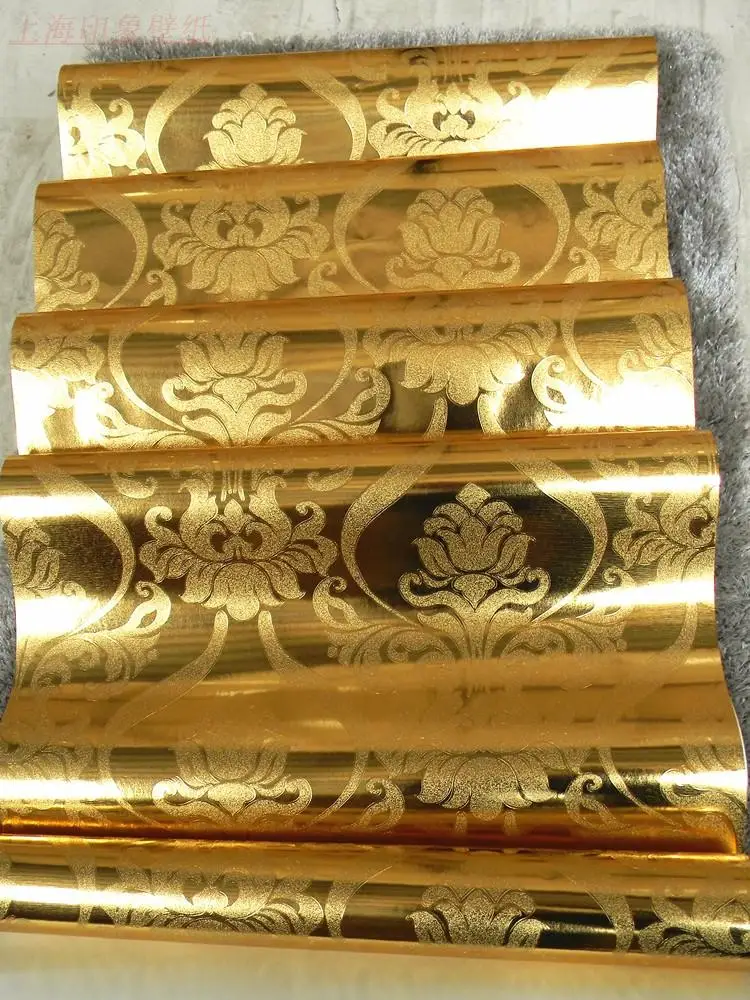 Gold foil wallpaper, gold wallpaper, big flower, European style ...