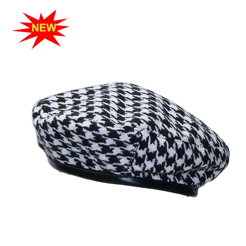 Boina-a-cuadros-con-cuerda-ajustable-para-mujer-gorros-de-pata-de-gallo ...
