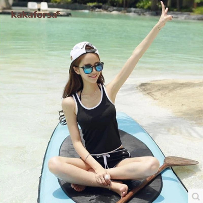 Kakaforsa 2 Piece Solid Sports Swimwear Conservative Swimsuit Women Swimwears Beach Bathing Suit