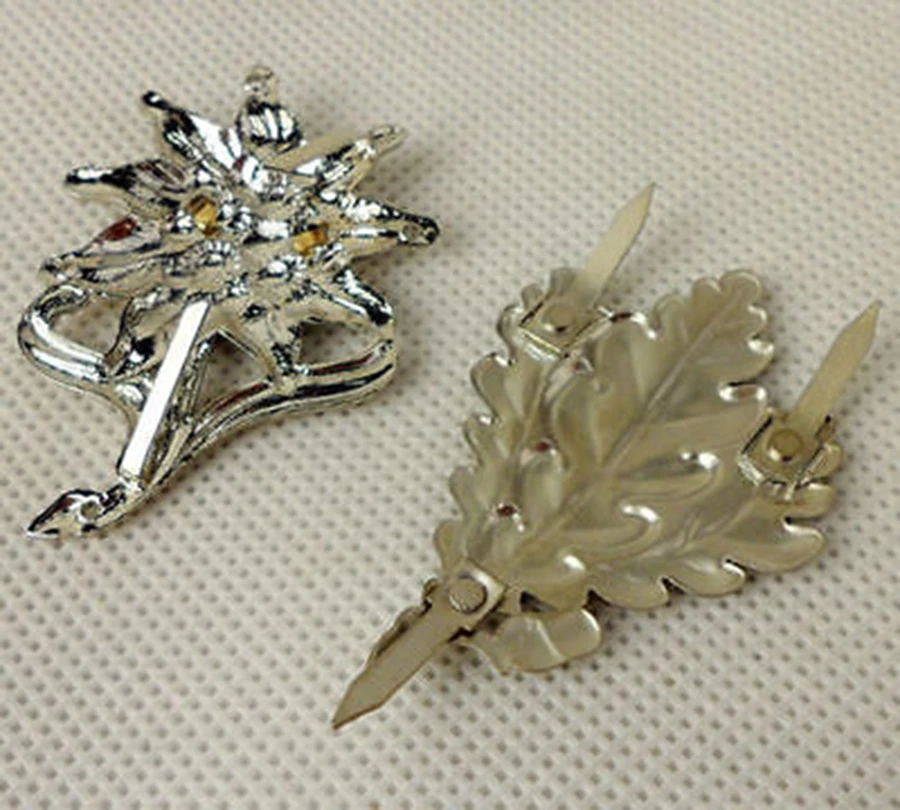 WW2 WWII German Metal Edelweiss Leaves Cap Badge Pin Insignia Silver ...