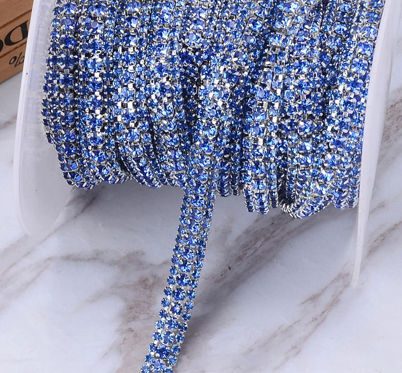1 Yard 3 Row 10mm Multi Colors Rhinestones Chain Belt Trims With