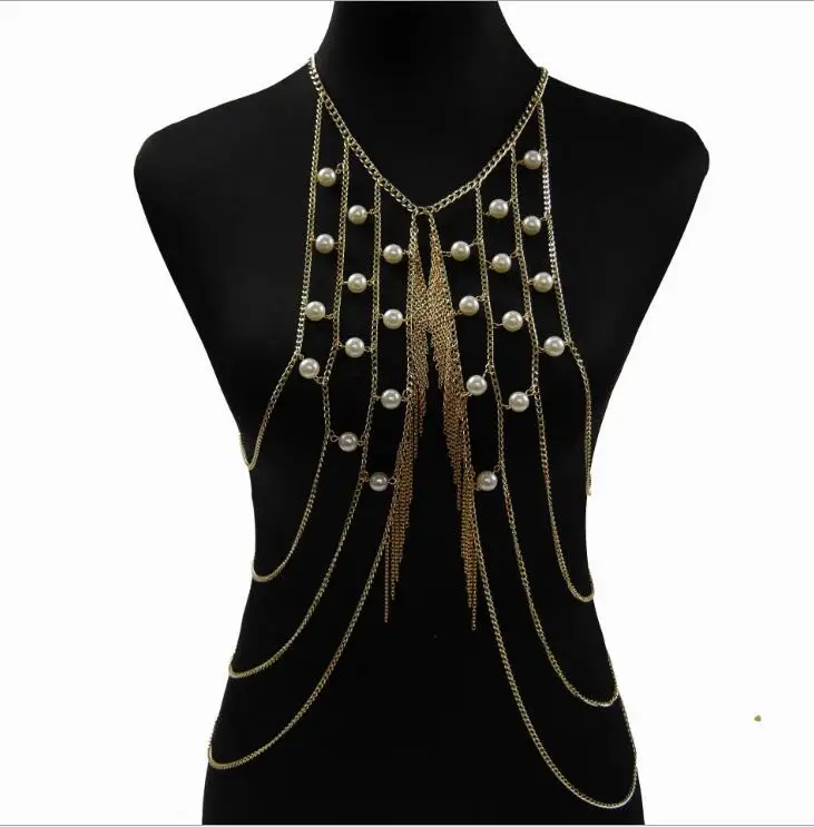 Europe And America Exaggerated Sexy Pearl Body Chain Female Fashion