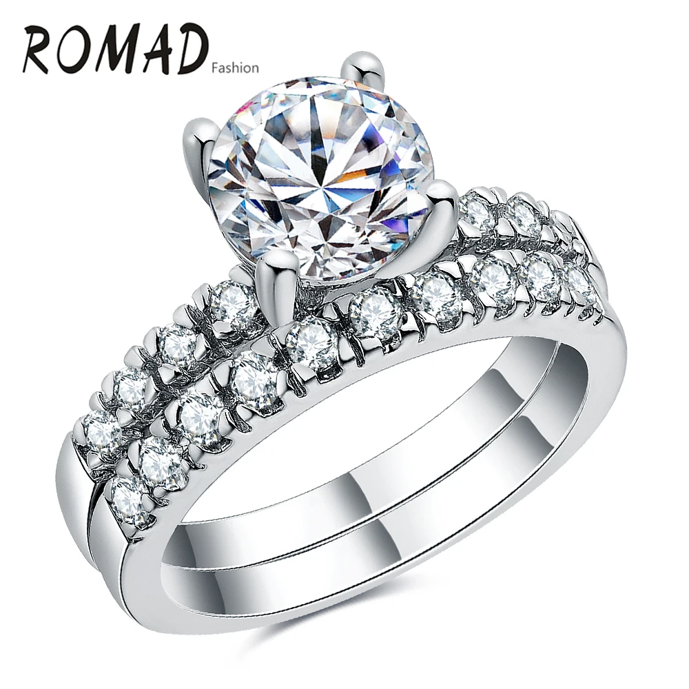 Luxury Bridal Wedding Ring Set White Gold Color CZ Simulated Diamonds ...