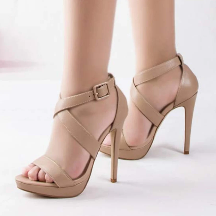 Elegantes zapatos de tacón alto de Cuero genuino sandalias de gladiador ...