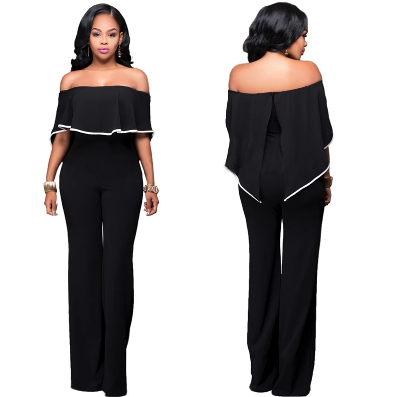 Summer Jumpsuits 2017 Pants Long Jumpsuits Women Black Ruffles Rompers ...