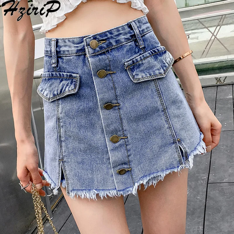 Hzirip Denim Mini Skirt Women 2018 Summer High Waist Short Jeans Skirt ...