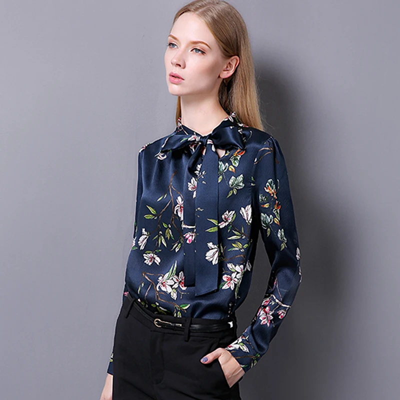 Blusa de seda con estampado Vintage para mujer, camisa de manga larga ...