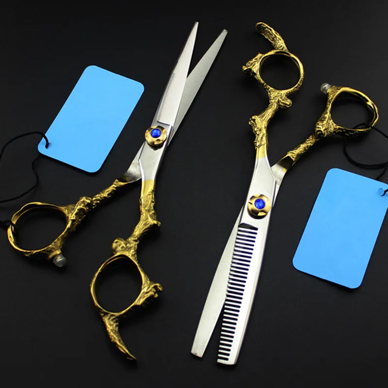 professional Japan steel 6 inch gold dragon hair scissors cutting barber makas scissor thinning ...