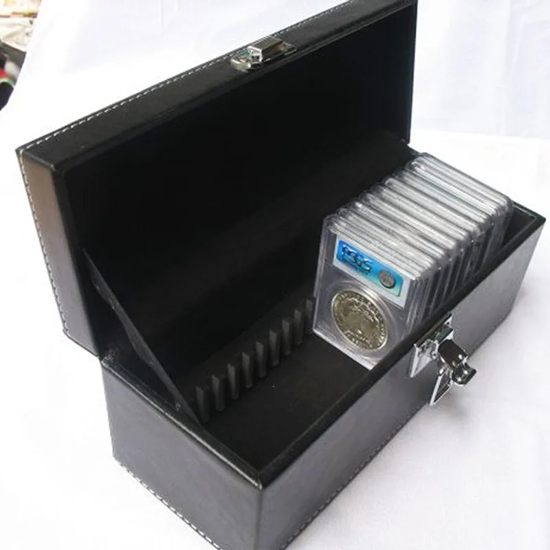 New-20pcs-Coins-Slab-Storage-Box-Case-Holders-Black-PU-Leather-For-PCGS ...