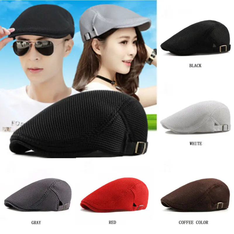 Summer Men Newsboy breathable Cap Hat Mesh Cabbie Golf Driving Sun Flat ...