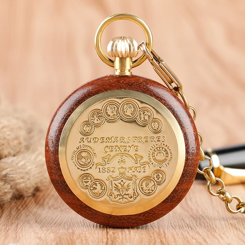 Unique Pocket Watch Mechanical Hand Winding Watches Men Wood Around ...