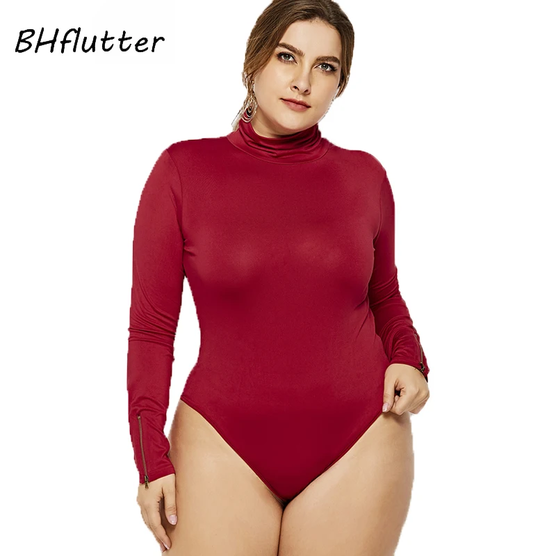 Bhflutter 4xl 5xl 6xl Plus Size Rompers Womens Jumpsuits Turtleneck