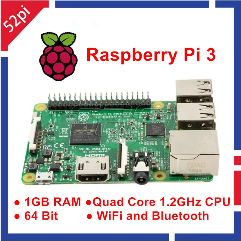 Raspberry Pi 3 Model B 1GB RAM Quad Core 1.2GHz 64bit CPU WiFi ...