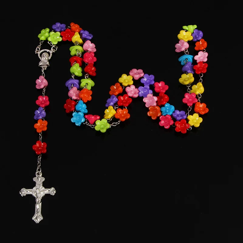 Catholic Color Crystal Rosary Long Chain Jewelry, Mixed Color Rosary ...