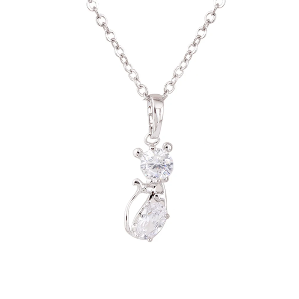 Women Cat Shaped Plated Zircon Pendant Necklace (Silver)|pendant ...