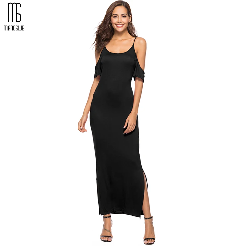 Long Black Maxi Dress Cotton Summer Dresses Women 2018 Casual Short Off Shoulder O Neck Bodycon