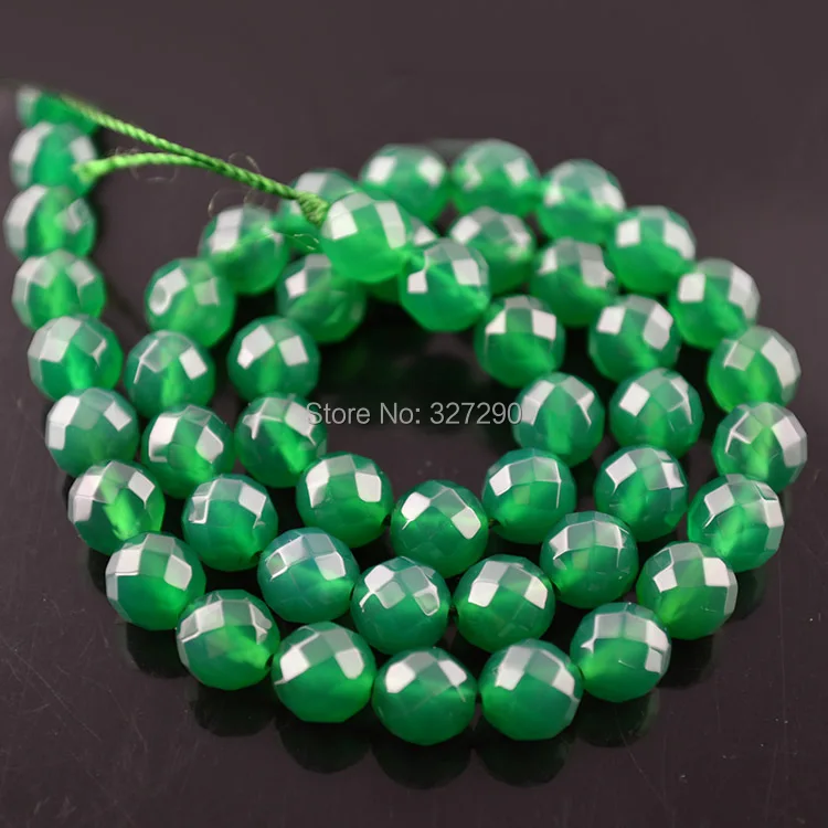 4~8mm Grade AAA Natural Green Stone 64 Surface Faceted Round Beads For ...
