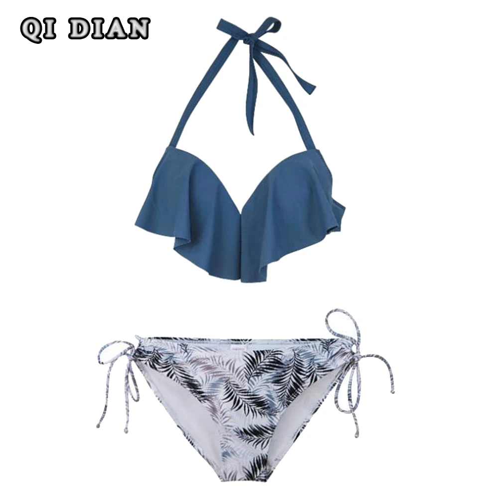 Qi Dian 2017 Bikini Women Swimwear Low Waist Swimsuit Halter Sexy