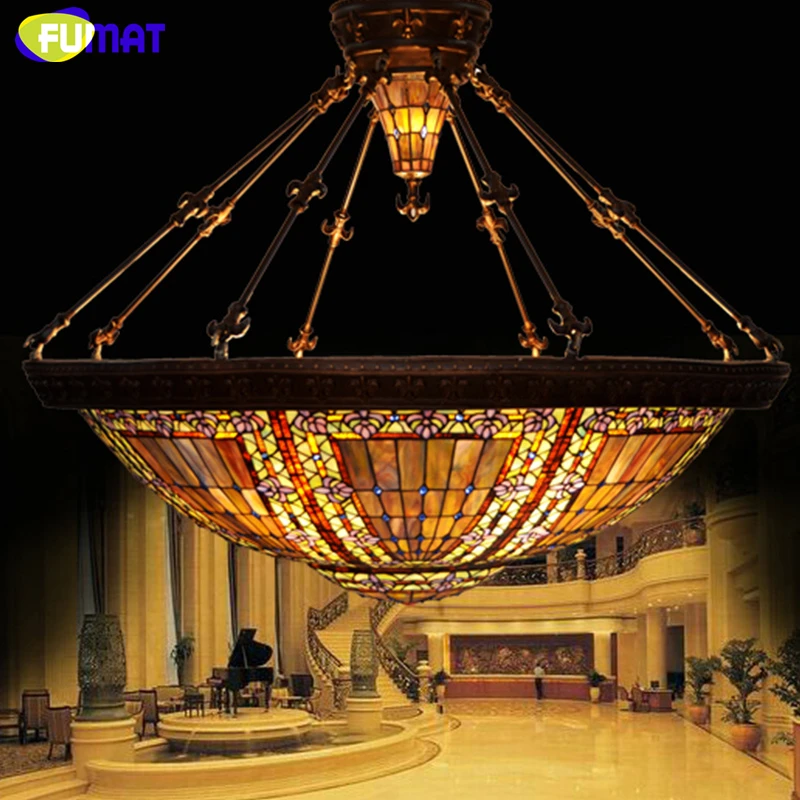 Fumat 스테인드 글라스 샹들리에 유럽 클래식 바로크 램프 로비 호텔 샹들리에 아트 유리 그늘 거실 조명 기구 스테인드