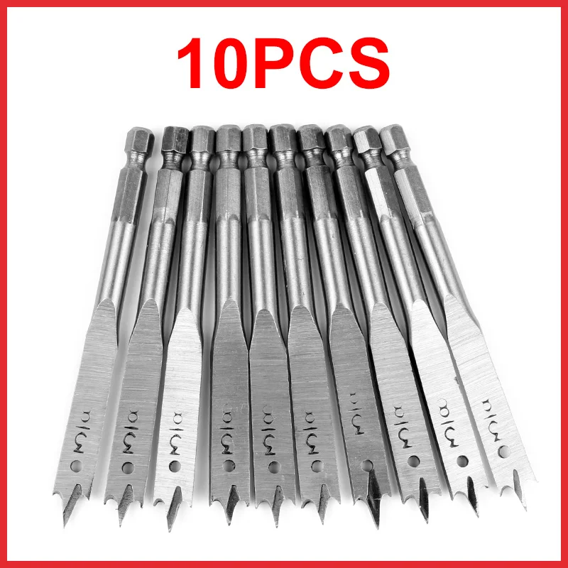 10pcs High Carbon Steel 3/8 Inch Flat Drill Bit Woodworking Flat Drill ...