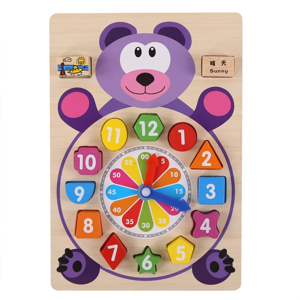 Baby toys wooden block clock building blocks education montessori table ...