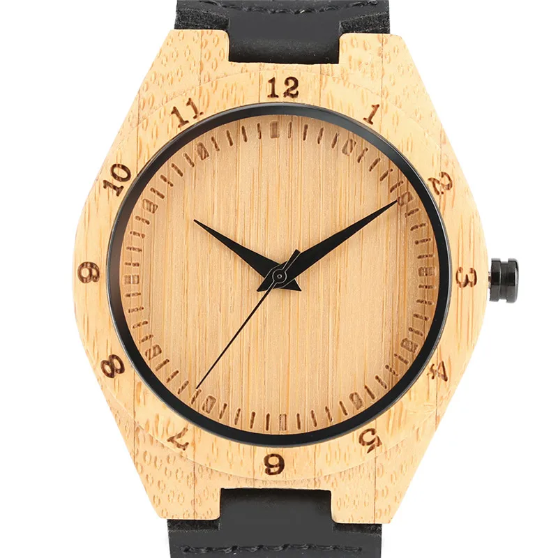 Crreative Minimalist Natural Bamboo Wood Watch Handmade Wristwatch Men ...