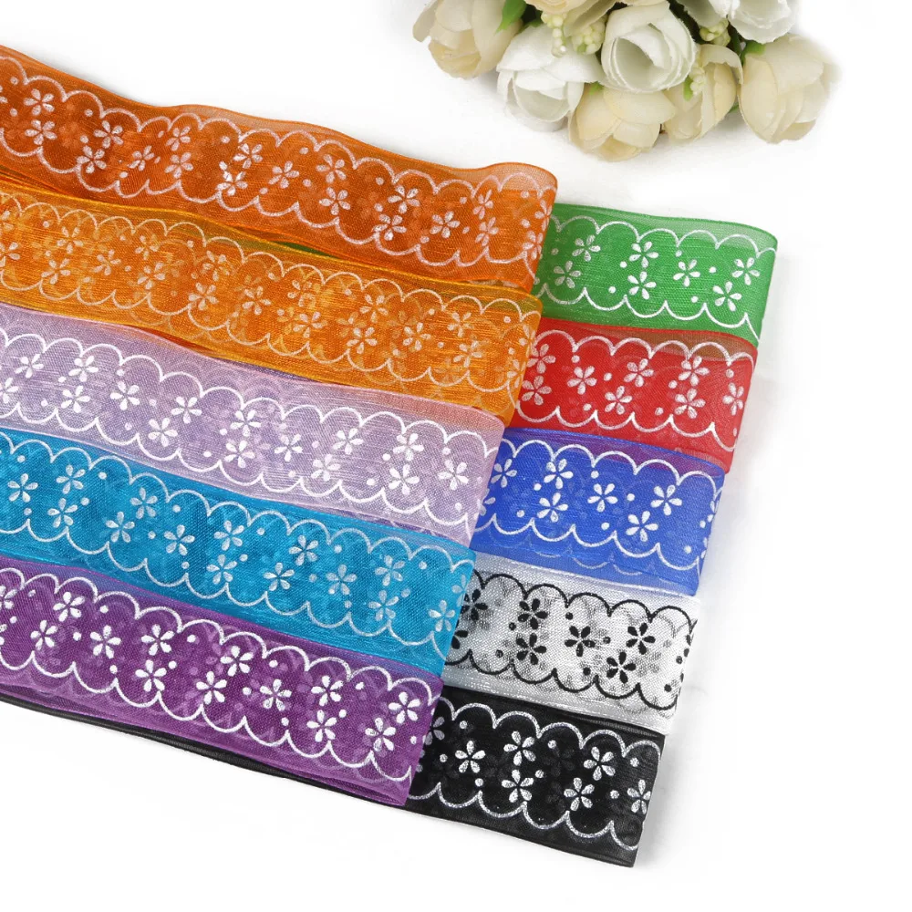28mm Multi Options Printed Flower Organza Ribbon Lace DIY Headwear ...