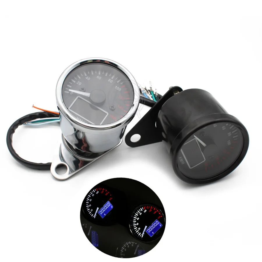 Motorcycle Chrome/Black Digital LED LCD Speedometer Tachometer Speed ...