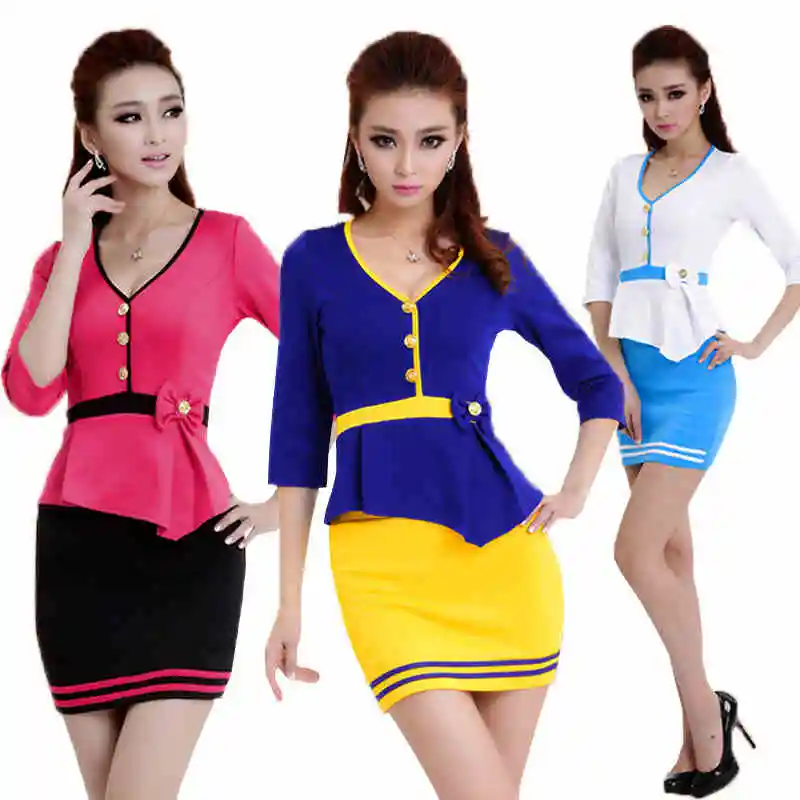Free Shipping Elegant Pink Work Uniform For Women Fit Office Lady Skirt ...