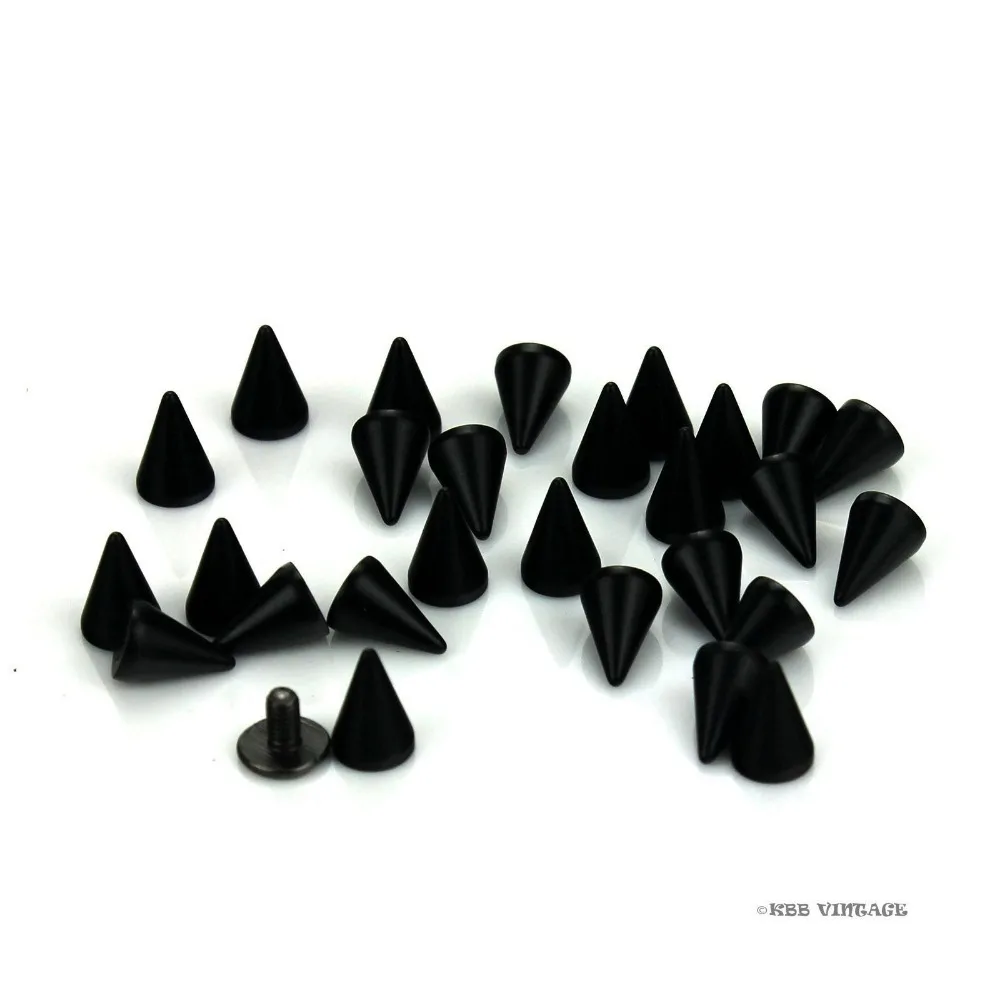 100pc Metal Punk Spikes Screwback Spikes Cone Studs 3/8'' Black ...