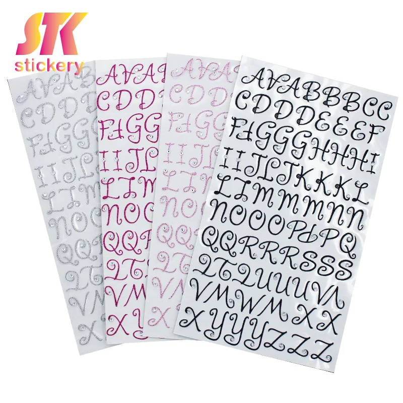 Brillantina de piedras preciosas pegatinas de alfabeto cursiva ...
