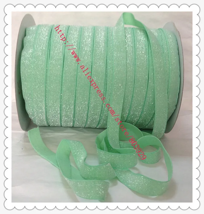 Stretch Mint Metallic Velvet Ribbon Sparkle Ribbon 5/8" Elastic Frosted ...