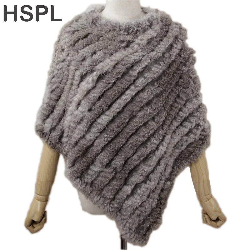 HSPL-Poncho-de-piel-de-conejo-Real-para-mujer-Jersey-de-punto ...