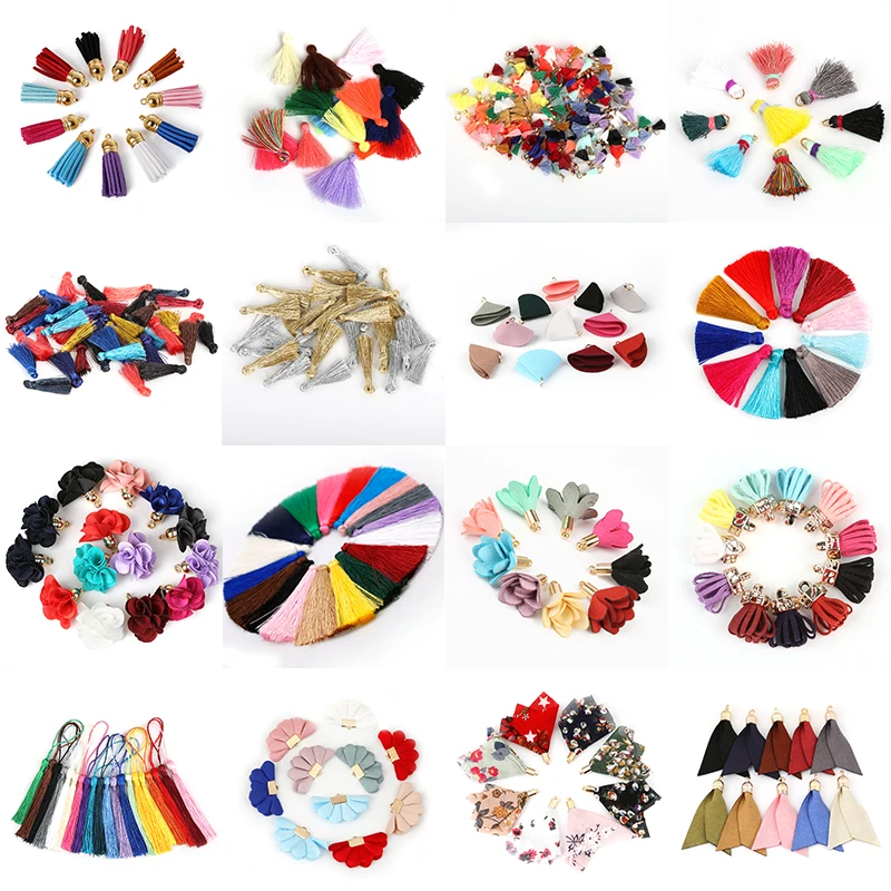 10~50pcs Mixed Cotton Silk Polyester Flower Tassel Charm Pendant hand ...