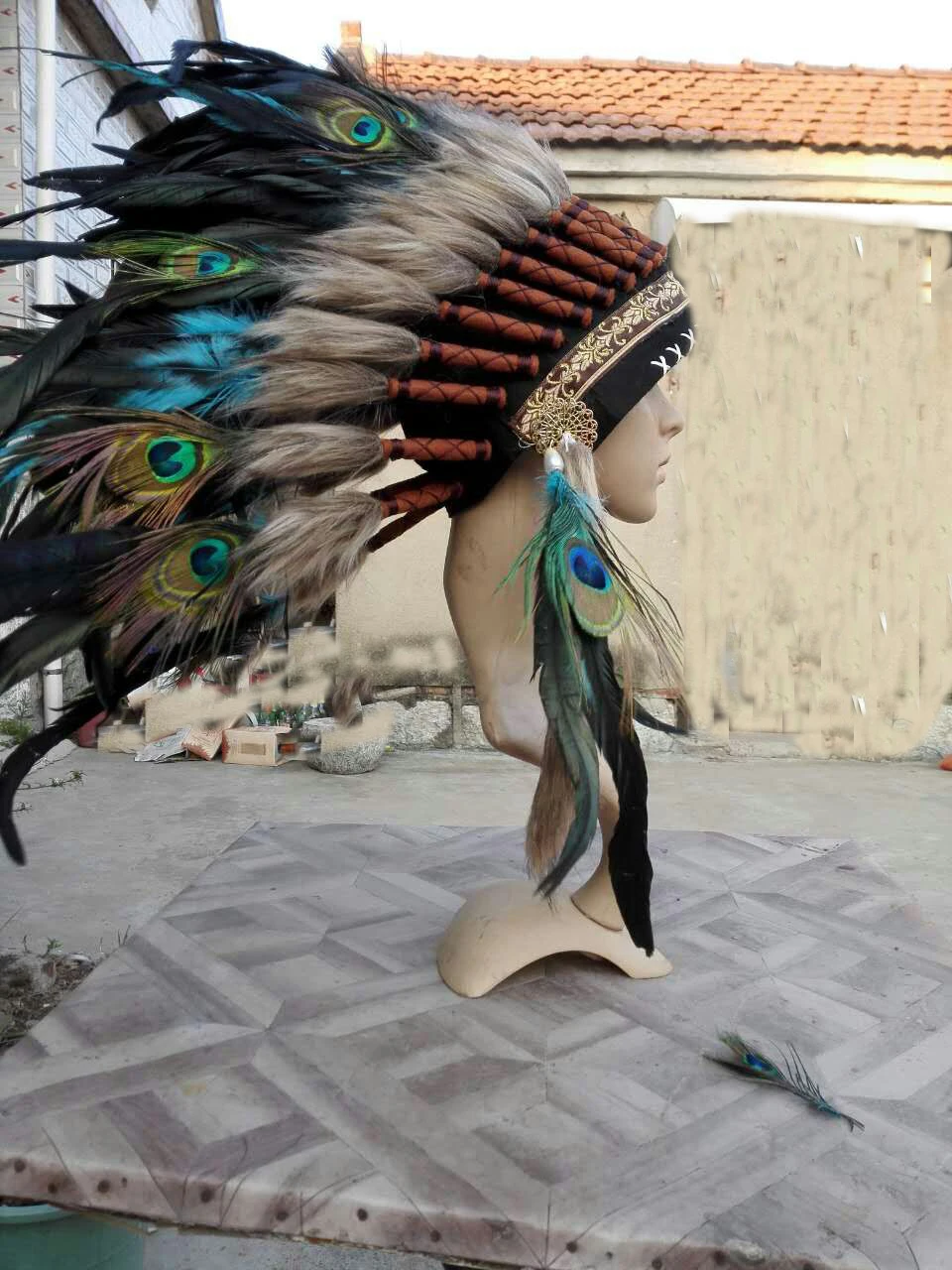 turquoise indian feather headdress replica made headpiece headband for ...