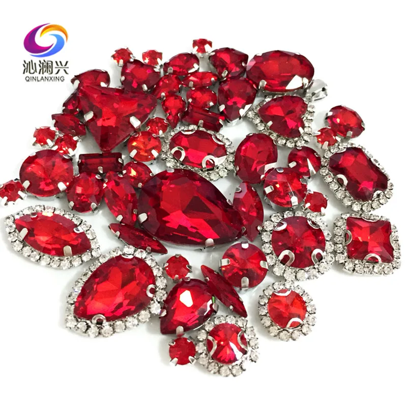 Red Color Mix Shape Mix Size Crystal Buckle+claw Rhinestone,silver Base ...
