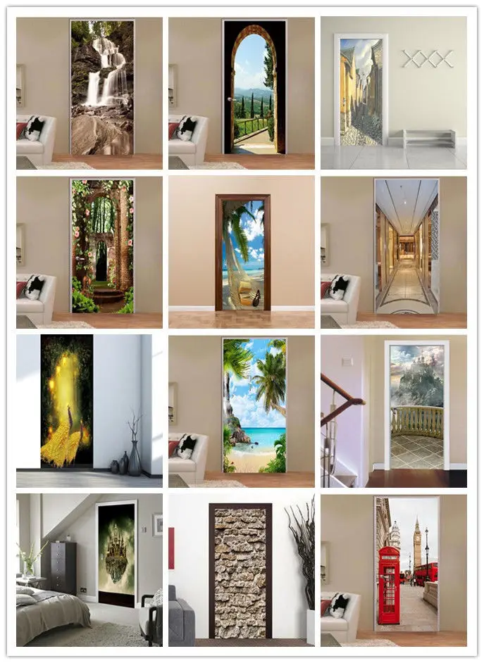 3D Door Sticker Door Wrap Wall Sticker Mural Wallpaper Poster Self ...
