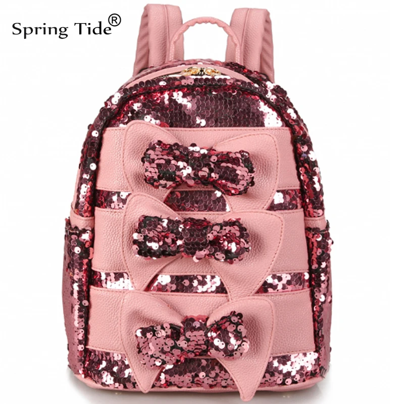 Sequins Backpacks Teenager Girls PU mochila Bling Backpack mochila glitter Girls Travel Shoulder ...
