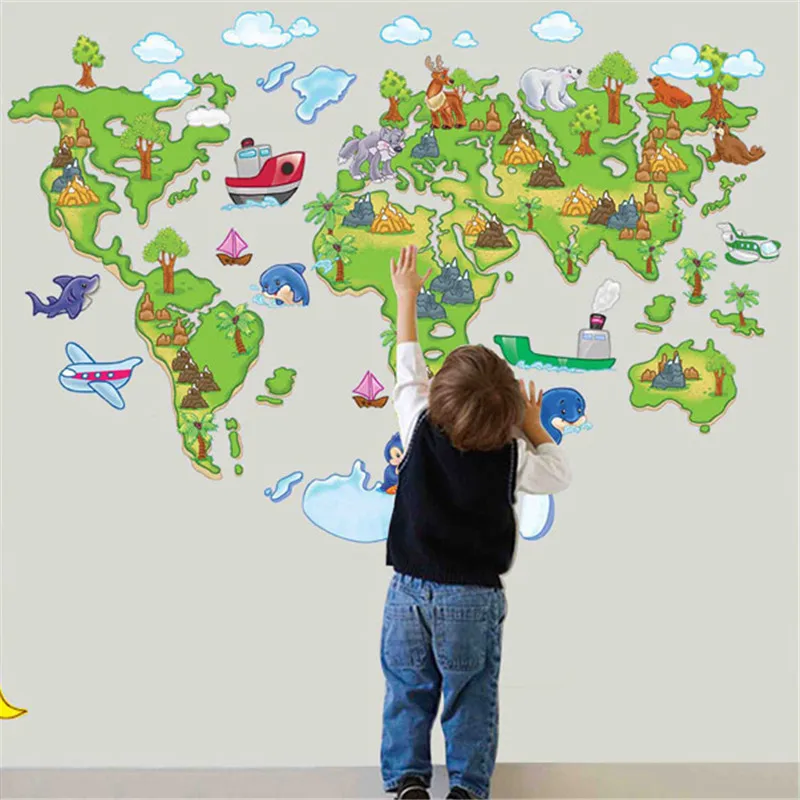 세계의 큰지도 개요 이동식 DIY 비닐 데칼 홈 인테리어 아트 벽화 아이들을위한 침실 PVC 벽 스티커|large world ...