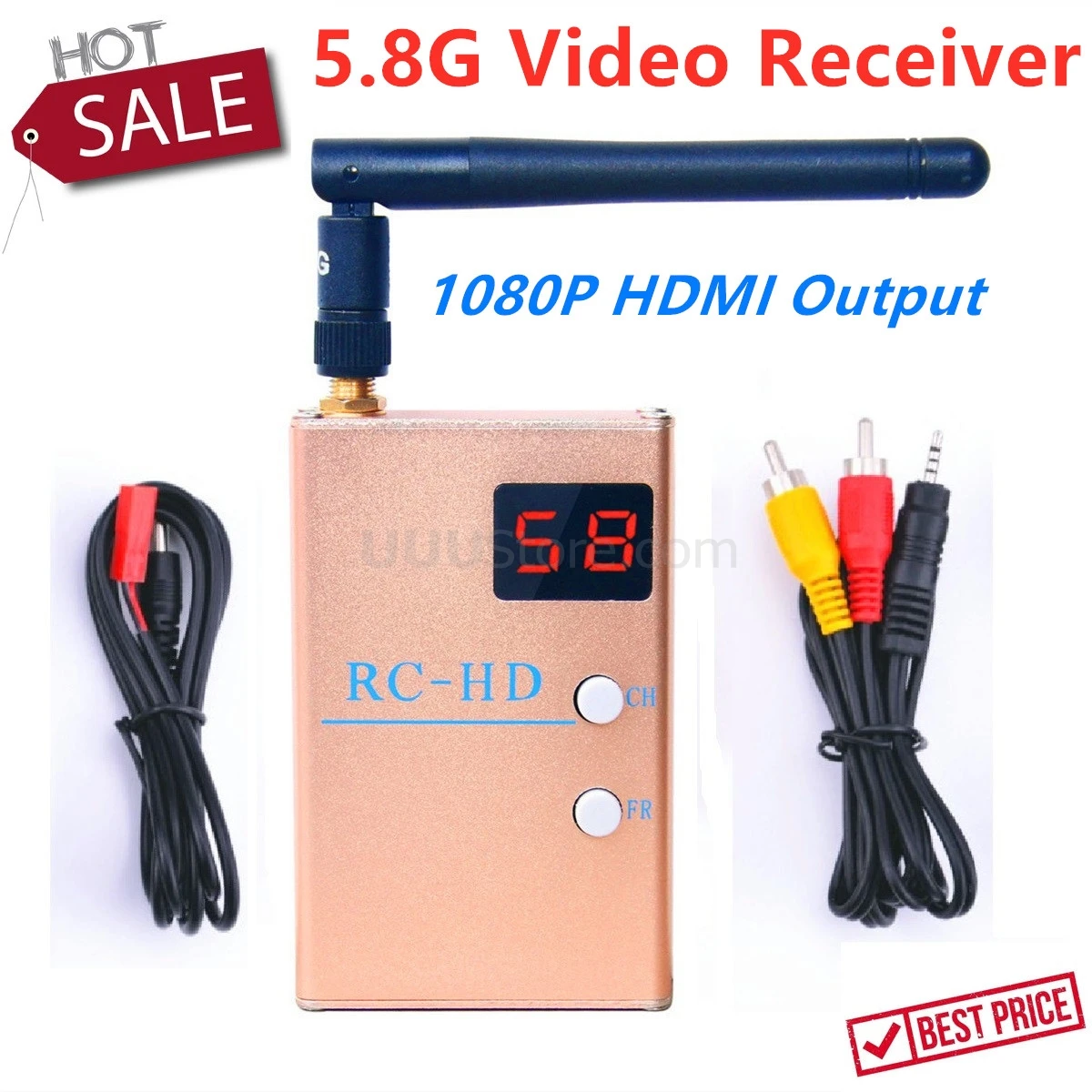 Receptor de vídeo FPV para Racing Drone, RC HD, Saída HDMI, A/V, Cabos ...