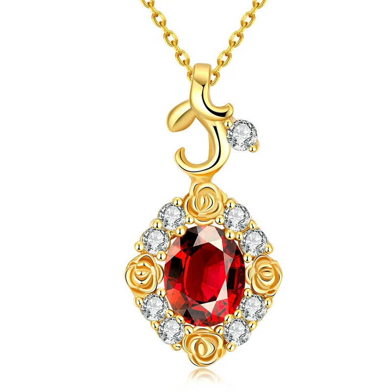Hot sale High Quality Gold Color Red Stone Pendants Necklace Cublic ...