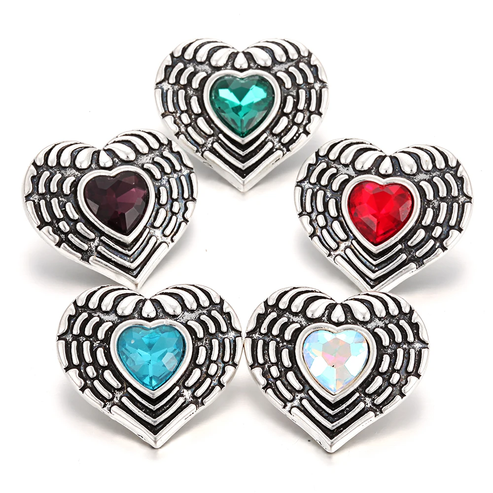 6pcs/lot New heart shaped Rhinestone 18mm metal snaps button jewelry ...