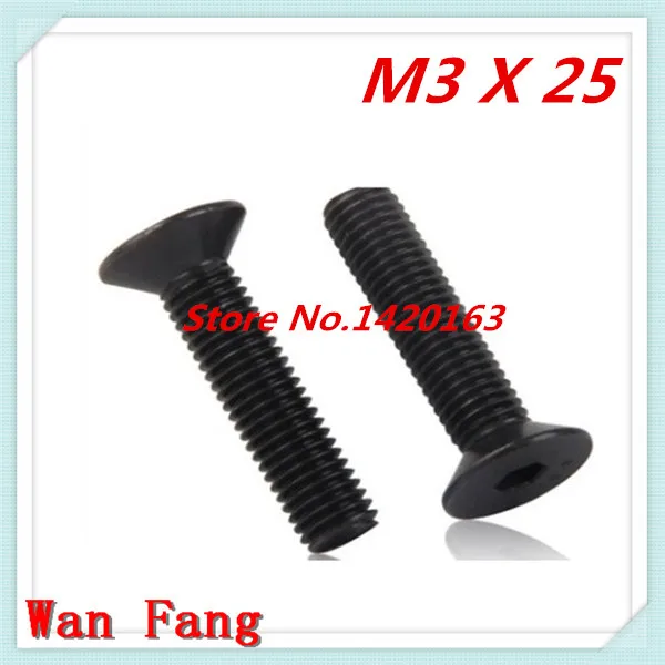 100pcs Grade10.9 M3x25 M3*25 Hex Socket Countersunk Flat Head Screw ...