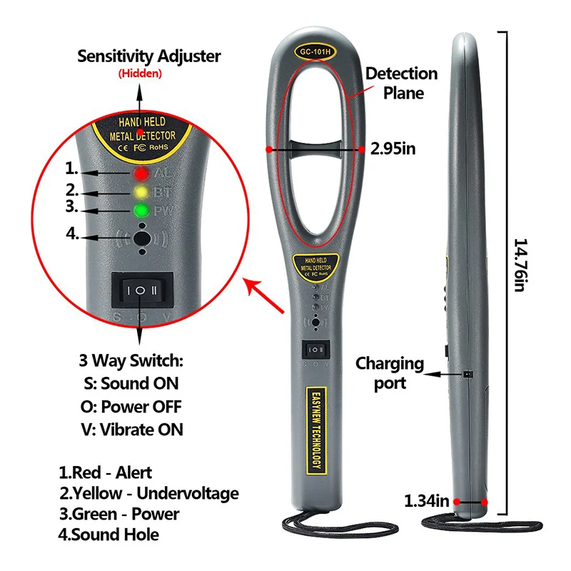 Portable Metal Detector Treasure Hunt HandHeld Coil Scanning Gold ...