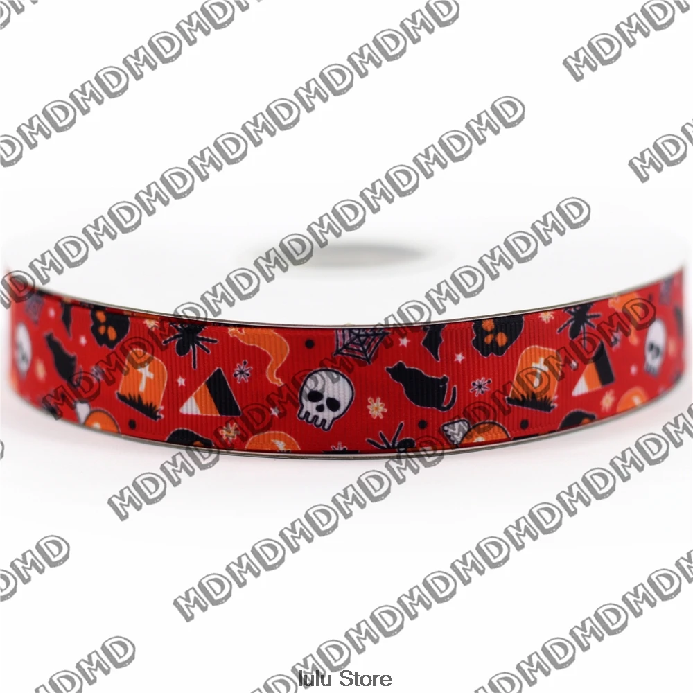 7/8"22mm Happy Halloween Skulls Printed Grosgrain Ribbon 5/8" 1 1/2 ...