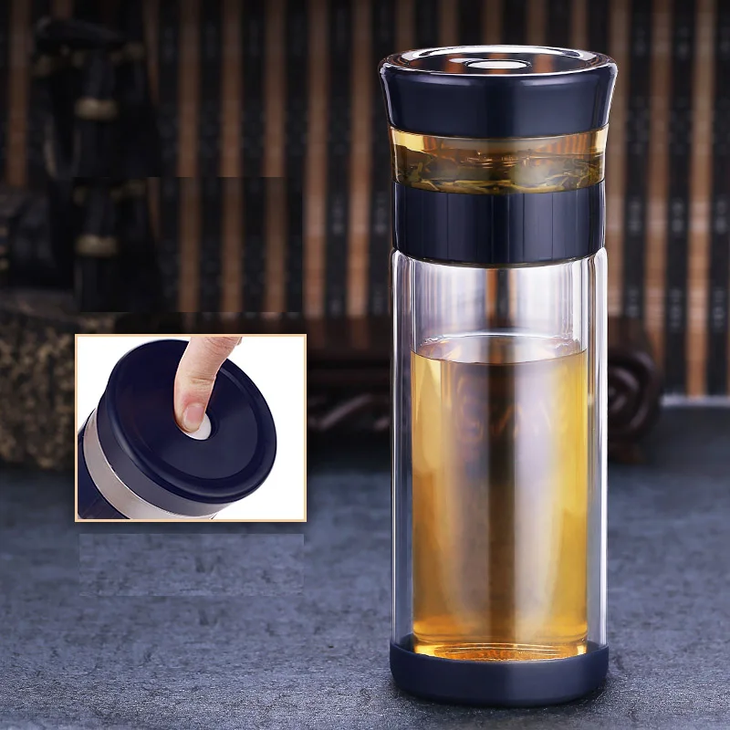 Chinese Tea Glass Bottle 300ml Seperation Glass With Infuser Hand made ...