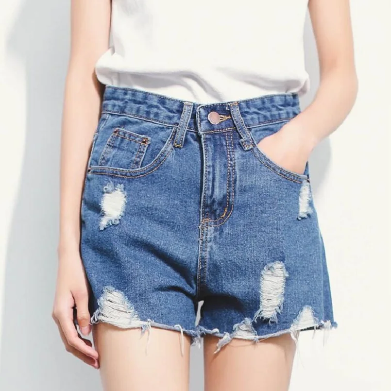 2017 Women'S korean Harajuku High Waist Loose Hole Jeans Denim Shorts ...