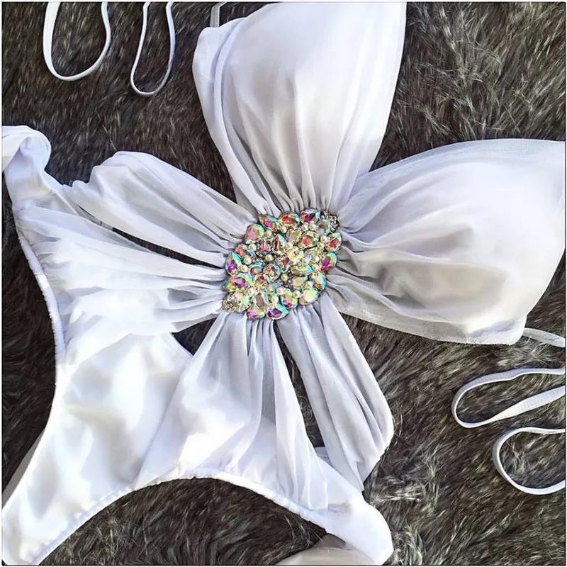 Rhinestone bikini 2018 pearl swimwear crystal swim wear swimsuit ...