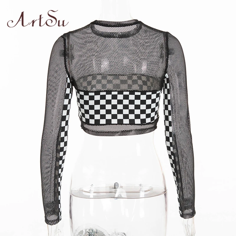 FREE SHIPPING Checkerboard Plaid Mesh Top JKP1232 - Allkpop Shop